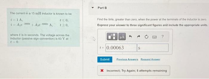 Solved The current in a 15mH inductor is known to be i=1 | Chegg.com