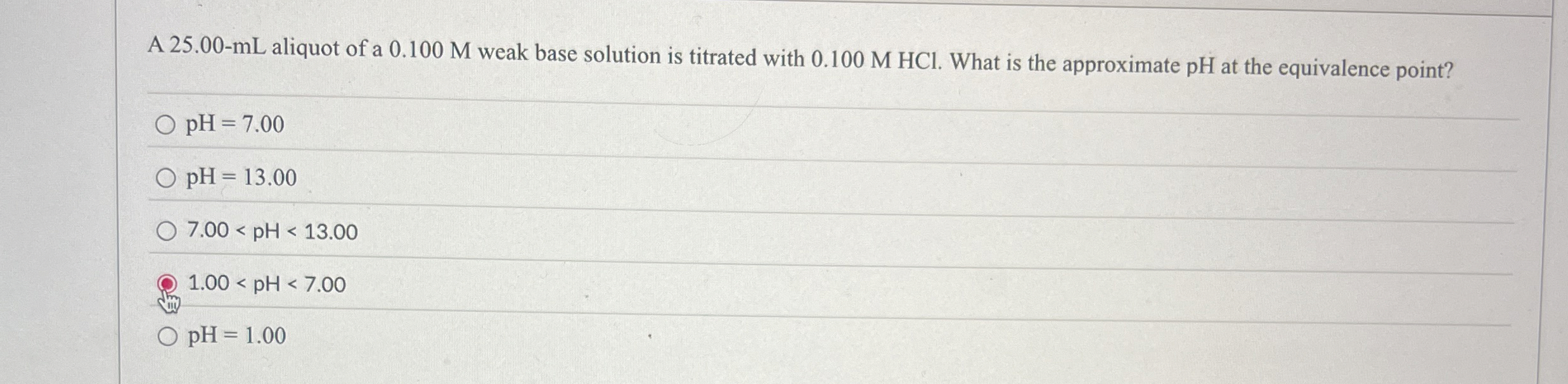 Solved A 25.00-mL ﻿aliquot of a 0.100 ﻿M weak base solution | Chegg.com