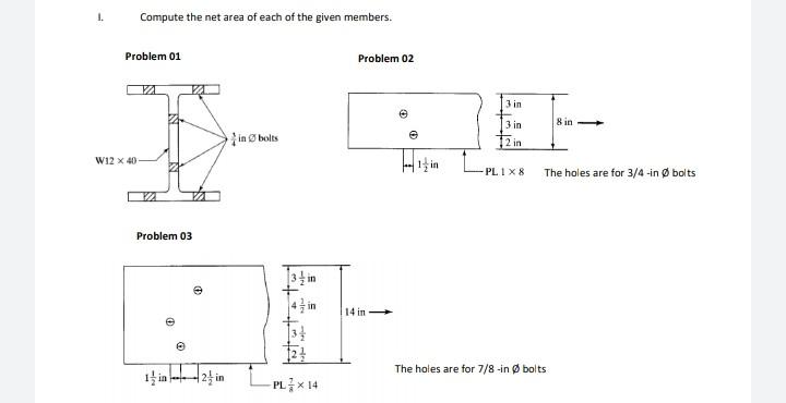 Solved 1. Compute the net area of each of the given members. | Chegg.com