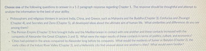 Choose one of the following questions to answer in a | Chegg.com