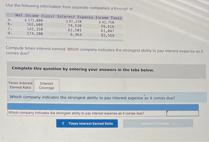 Solved Use the following information from separate companies | Chegg.com