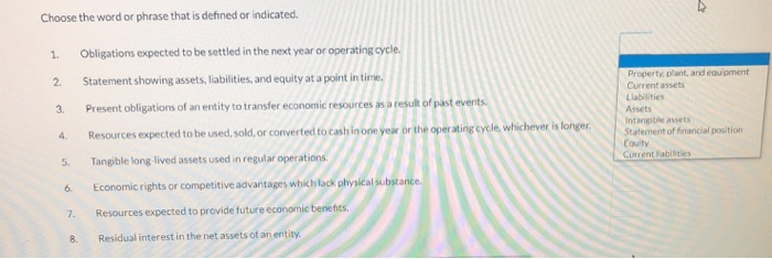 Solved Choose the word or phrase that is defined or | Chegg.com