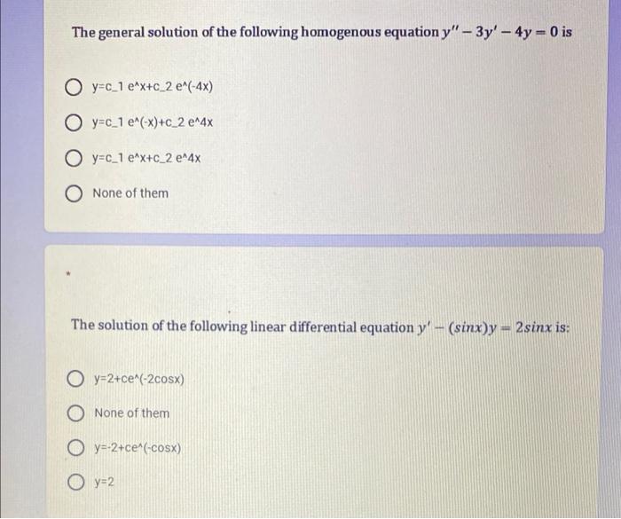 Solved The general solution of the following homogenous | Chegg.com