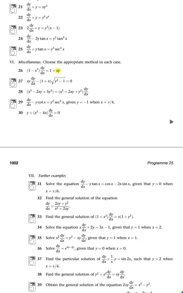 Solved 21 dxdy+y=xy3 22 dxdy+y=y4ex 232 dxdy+y=y3(x−1) 24 | Chegg.com