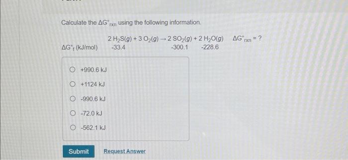 Solved Calculate the ΔG∗rxn using the following information. | Chegg.com