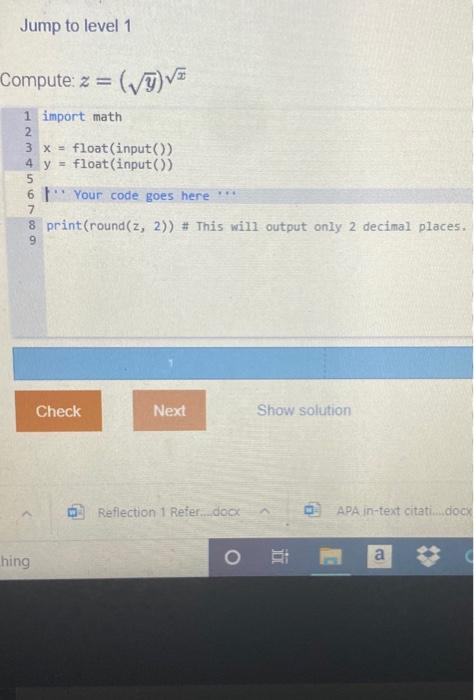 Solved Jump to level 1 Compute: z = (VT) V- 1 import math 2 | Chegg.com