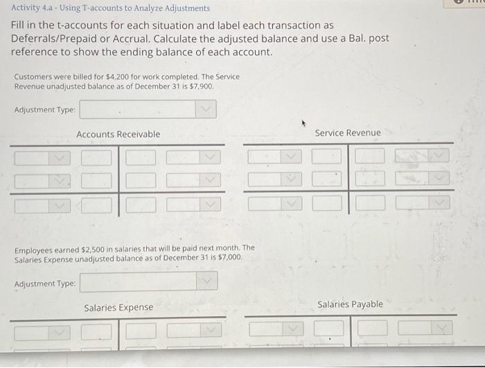 Solved Activity 4.a - Using T-accounts to Analyze | Chegg.com