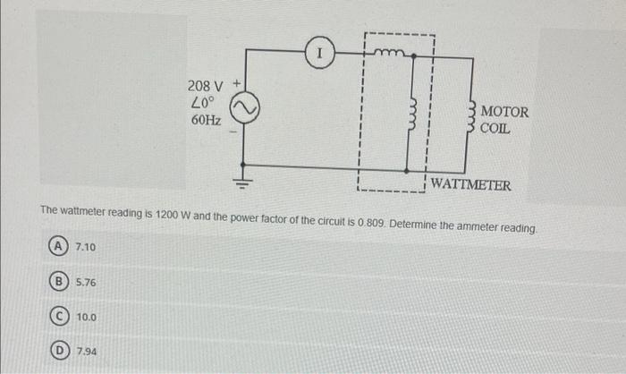 Solved The wattmeter reading is 1200 W and the power factor | Chegg.com