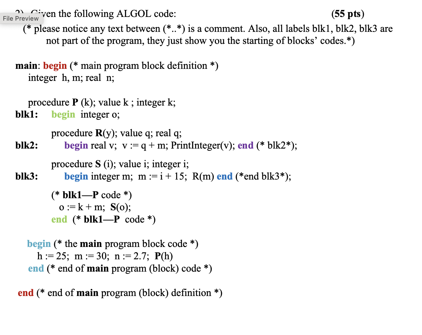 Solved a) ﻿What would be the printed value of "v", ﻿in blk2 | Chegg.com