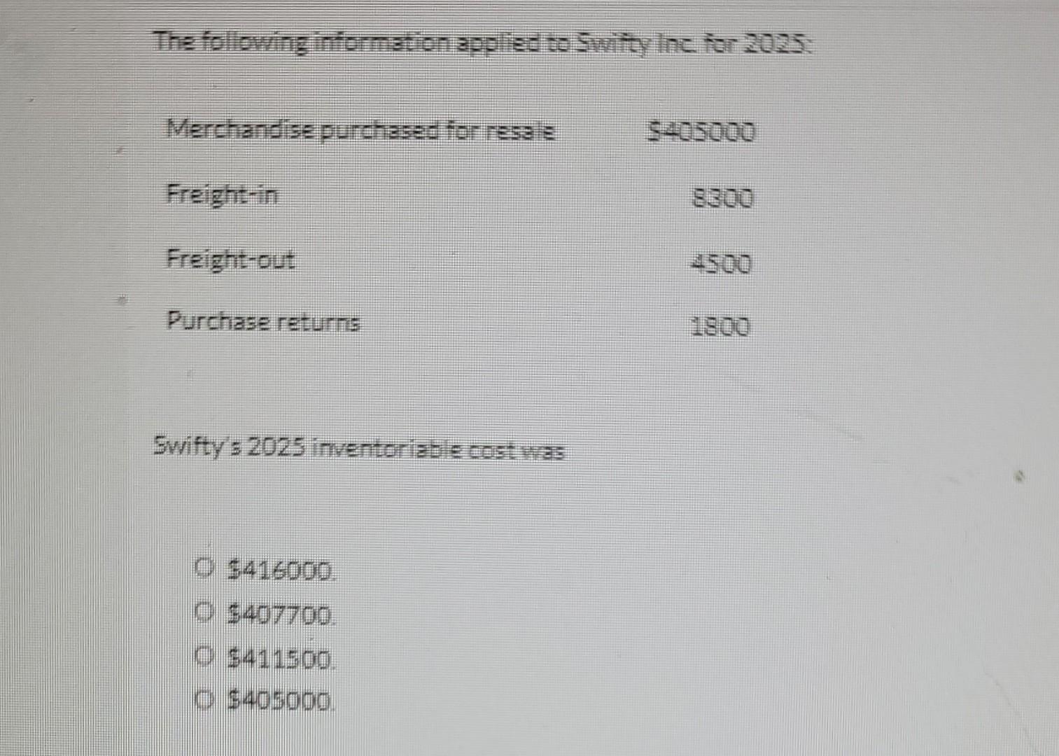 Solved The following informstion 3pplied to Switty inc. for | Chegg.com