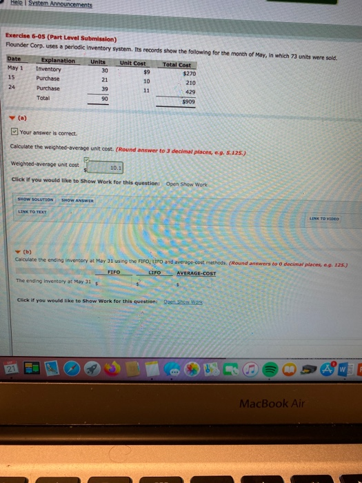 Solved Hele System Announcements Date Exercise 6-os (Part | Chegg.com