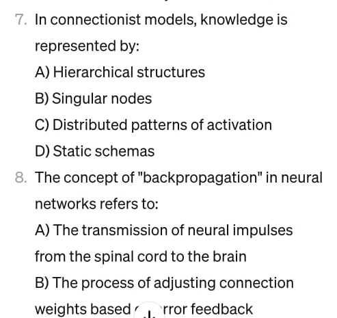 Solved In connectionist models, knowledge is represented | Chegg.com