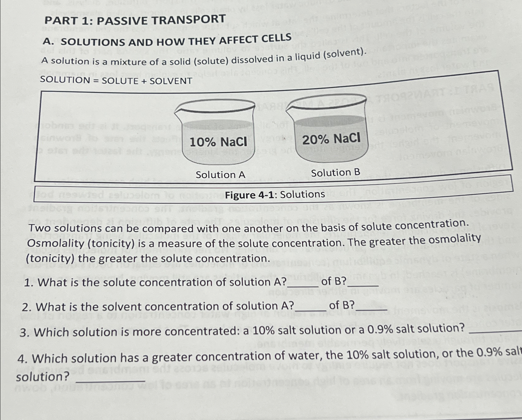 Solved Part 1 Passive Transporta ﻿solutions And How They 