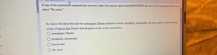 Solved If any of the underlined segments has an error, | Chegg.com