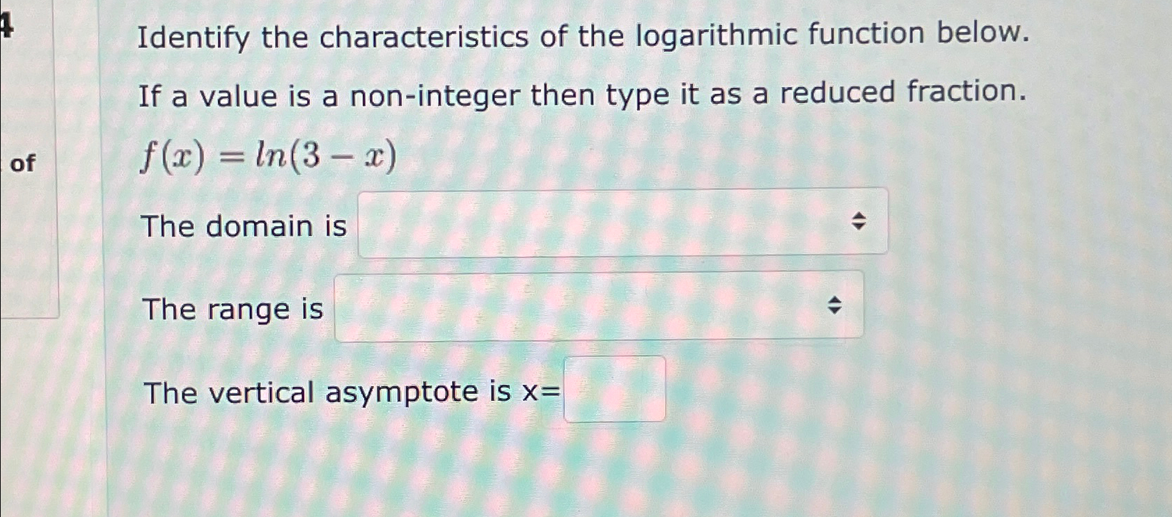 Solved Identify the characteristics of the logarithmic | Chegg.com