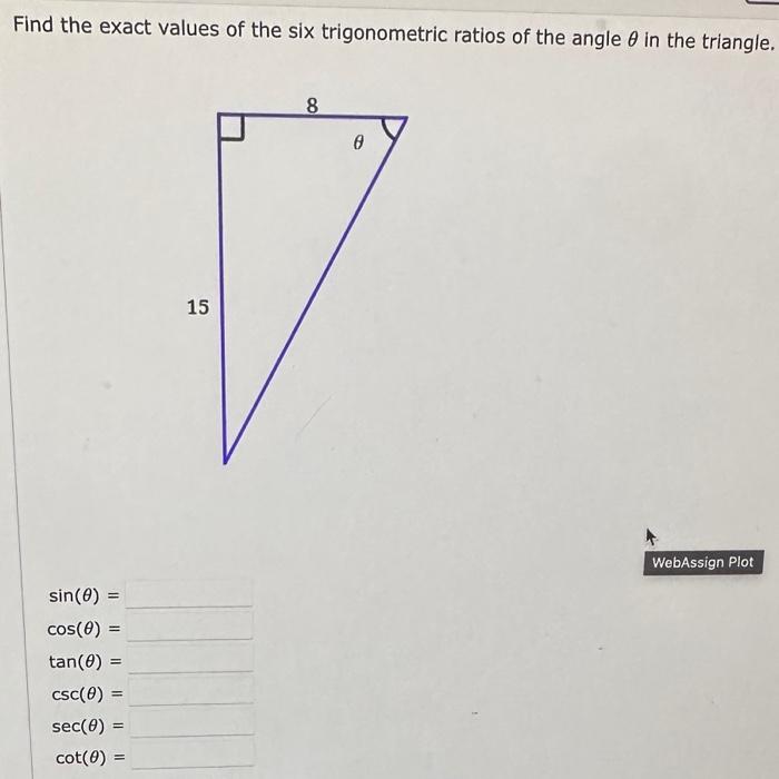 Solved Find the exact values of the six trigonometric ratios | Chegg.com