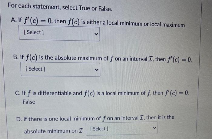 Solved For each statement, select True or False. A. If | Chegg.com