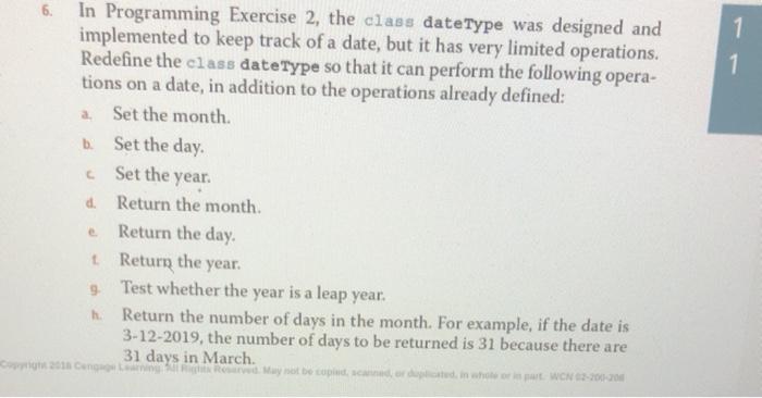 Solved 6. 1 1 In Programming Exercise 2, the class dateType | Chegg.com
