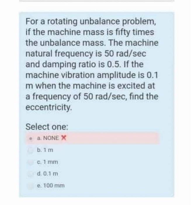 Solved For a rotating unbalance problem, if the machine mass | Chegg.com
