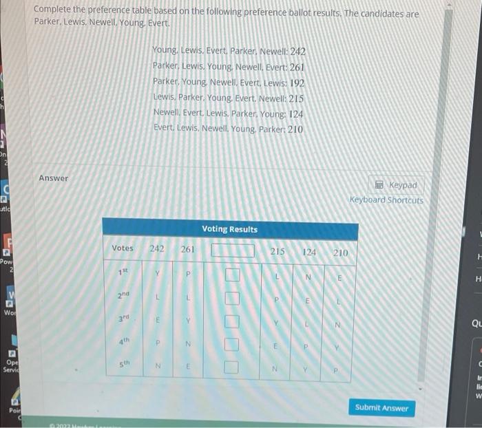 Solved Complete the preference table based on the following | Chegg.com