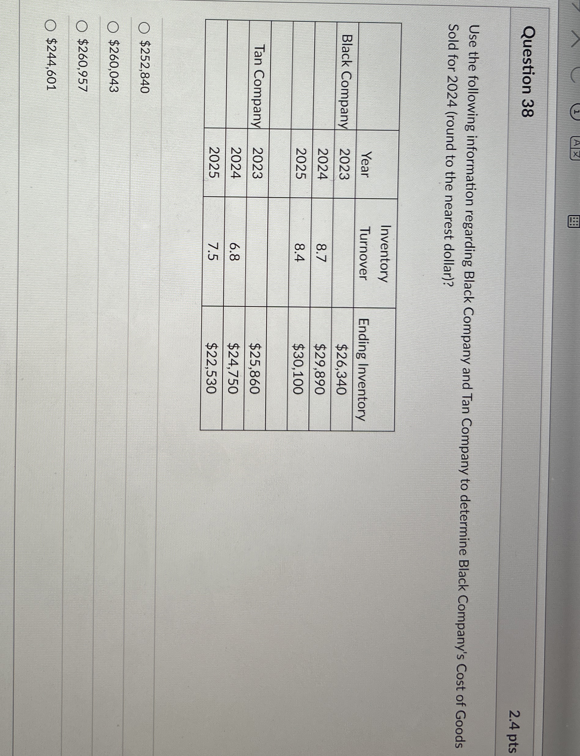 Solved Question 382.4 ﻿ptsUse the following information | Chegg.com