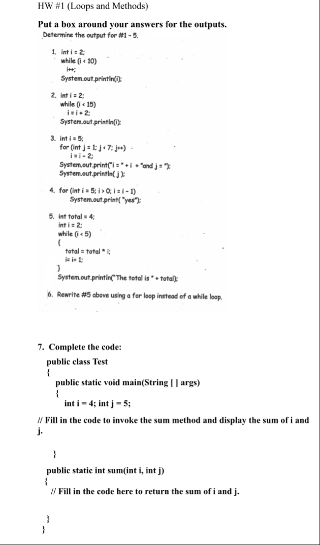 Solved HW #1 (Loops and Methods)Put a box around your | Chegg.com