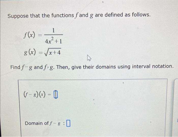 Solved Suppose that the functions f and g are defined as | Chegg.com