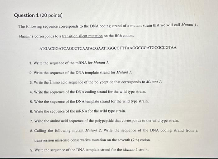 Solved uestion 1 ( 20 points) The following sequence | Chegg.com