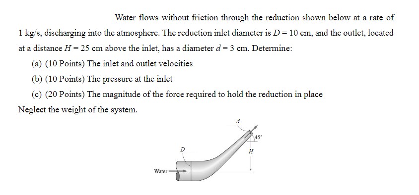 Solved Water flows without friction through the reduction | Chegg.com