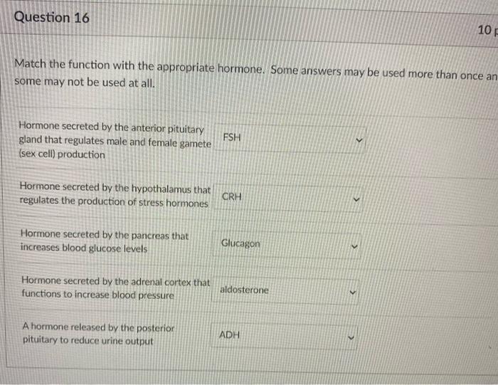 Solved Match the function with the appropriate hormone. Some | Chegg.com