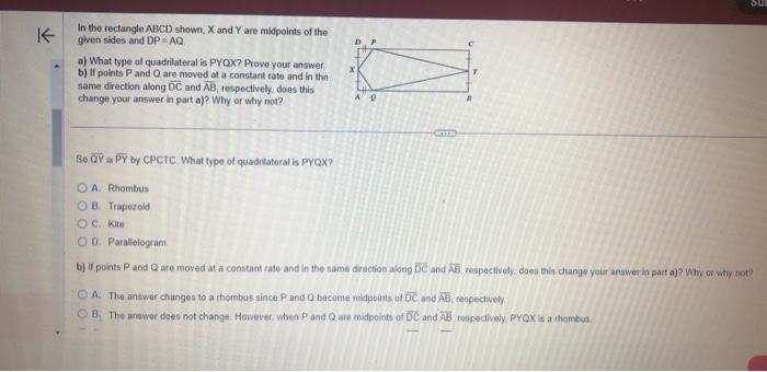 Solved in the rectangle ABCD shown X and Y are midpoints of | Chegg.com