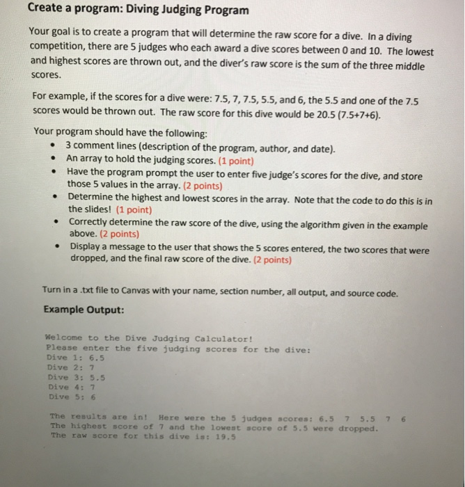 Solved Create a program: Diving Judging Program Your goal is | Chegg.com