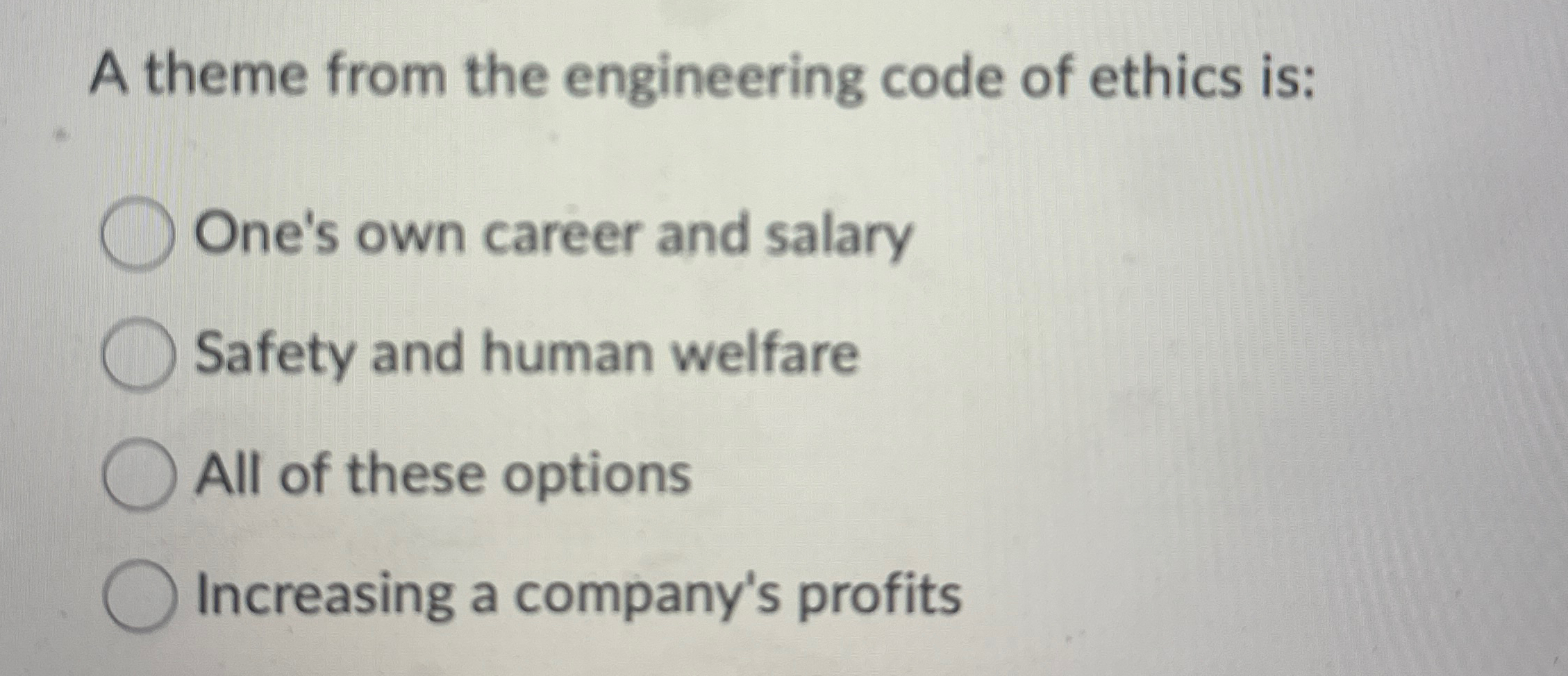 Solved A theme from the engineering code of ethics is:One's | Chegg.com