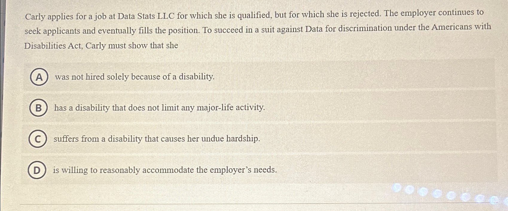 Solved Carly applies for a job at Data Stats LLC for which | Chegg.com
