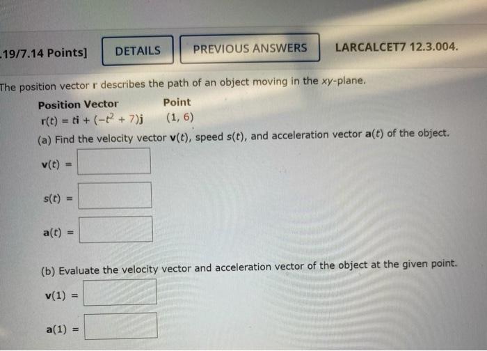 Solved position vector r describes the path of an object | Chegg.com