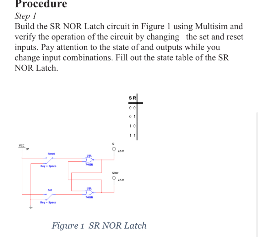 Solved ProcedureStep 1Build the SR NOR Latch circuit in | Chegg.com