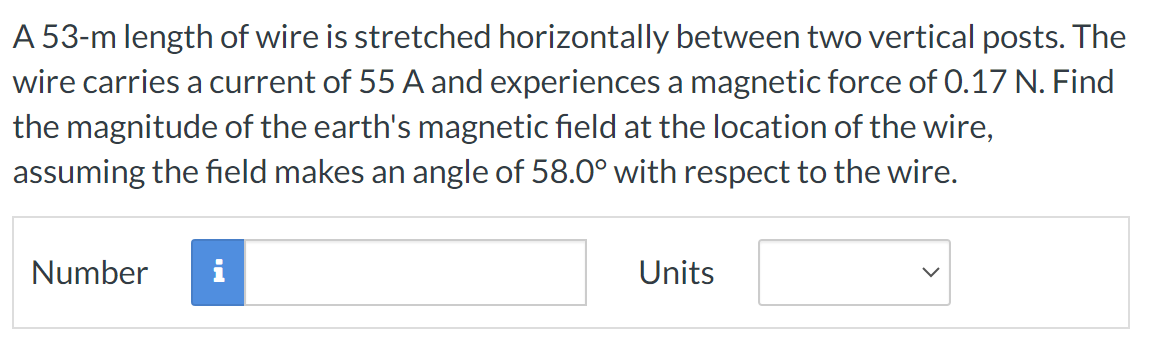 Solved A 53-m length of wire is stretched horizontally | Chegg.com