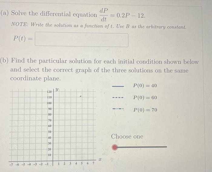 Solved (a) Solve the differential equation dtdP=0.2P−12. | Chegg.com