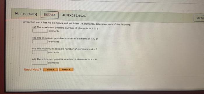 Solved 14. [-11 Points) DETAILS AUFEXC4 2.4.029. MYNC Given | Chegg.com