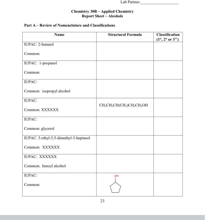 Solved Chemistry 30 B-Applied Chemistry Report Sheet - | Chegg.com