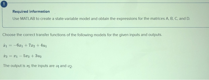 Solved Required information Use MATLAB to create a | Chegg.com