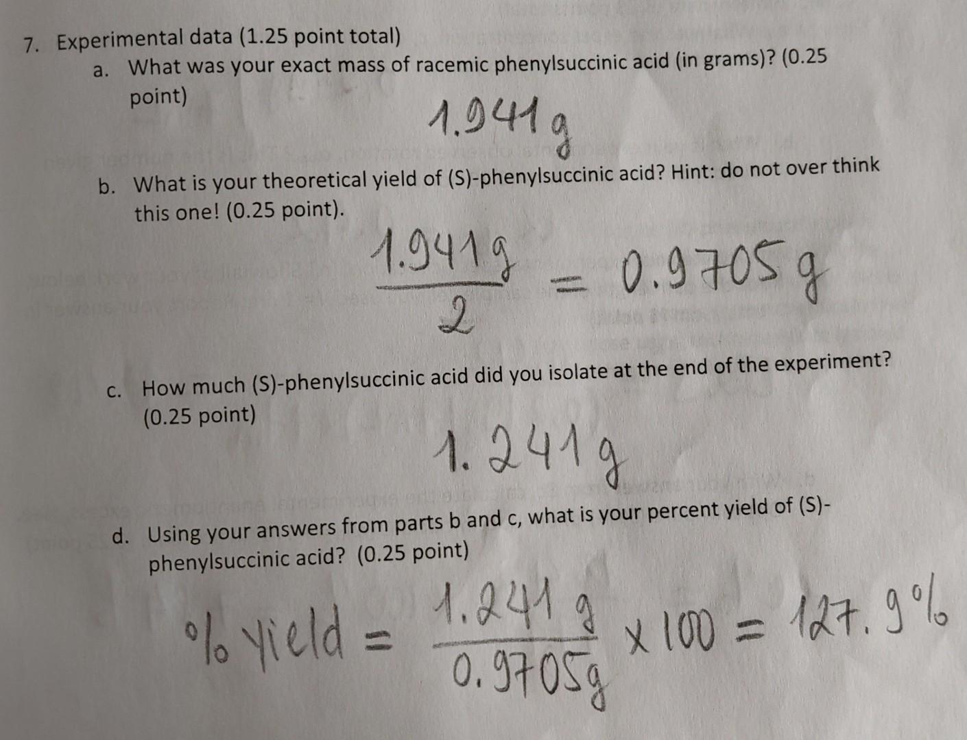 Solved e. If the percent yield is significantly low, try to | Chegg.com