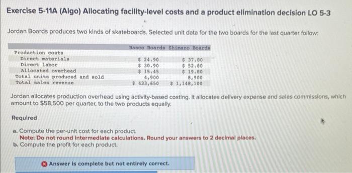 Solved Exercise 5-11A (Algo) Allocating facility-level costs | Chegg.com