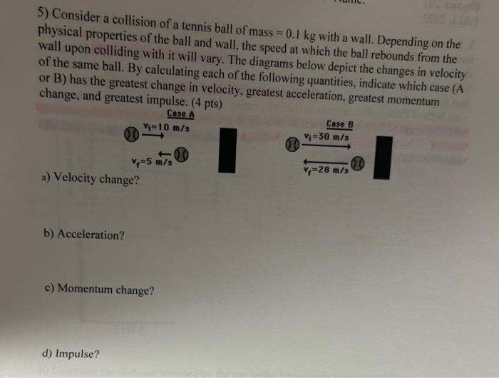 Solved 5) Consider a collision of a tennis ball of mass =0.1 | Chegg.com