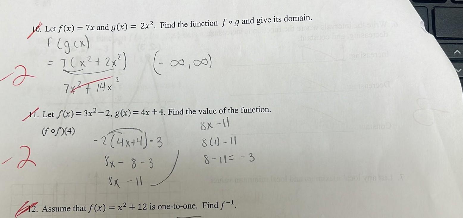 Solved O Let F X 7x And G X 2x2 Find The Function F∘g