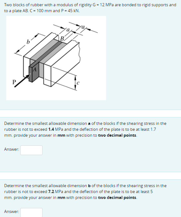 Solved Two blocks of rubber with a modulus of rigidity | Chegg.com