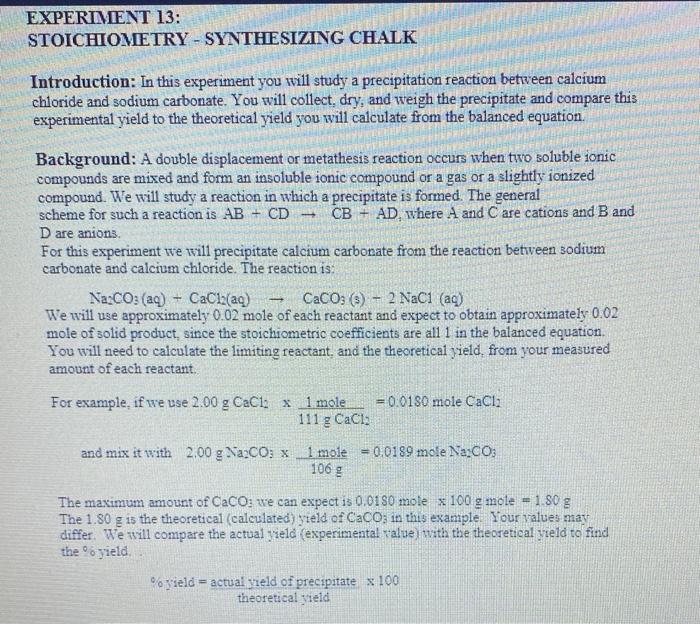 Solved Name EXPERIMENT 13: REPORT STOICHIOMETRY Section Show | Chegg.com