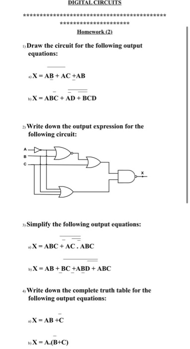 Solved DIGITAL CIRCUITS ***** ***** Homework (2) Draw the | Chegg.com