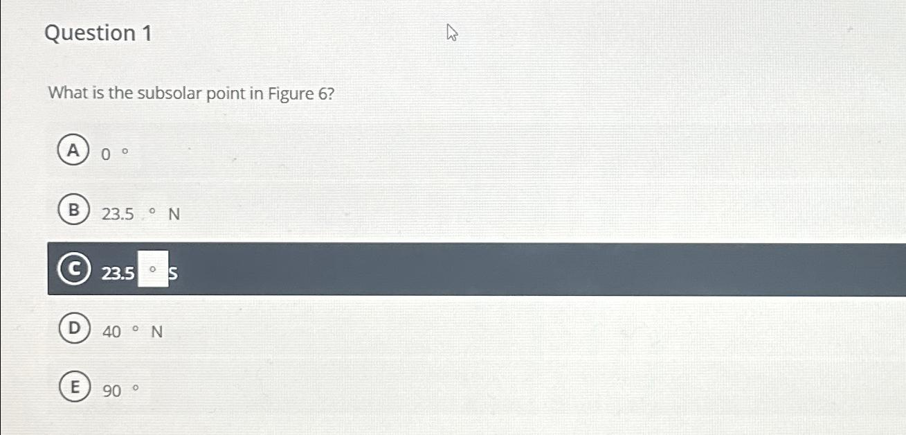 Solved Question 1What is the subsolar point in Figure | Chegg.com