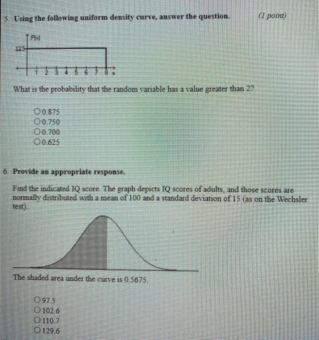 Solved 5. Using the following uniform density curve, answer | Chegg.com